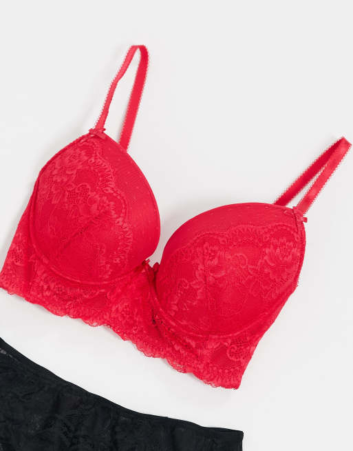 Figleaves fuller bust juliette lace longline bra in red | ASOS