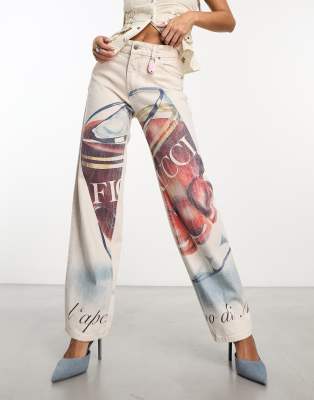 Fiorucci graphic straight leg jeans in white | ASOS