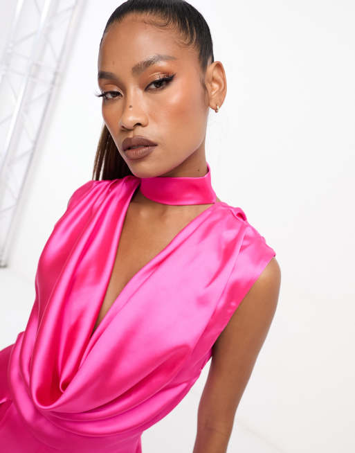First Distraction the label cowl neck jumpsuit in hot pink | ASOS