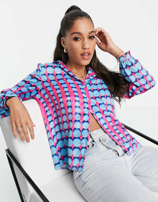 First Distraction the label satin shirt in pink print | ASOS