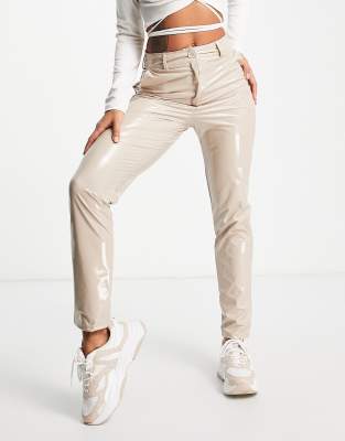 First Distraction the label vinyl slim trousers in mink | ASOS