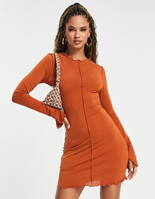 Flounce London Mini Dress With Seam Detail In Brown Asos