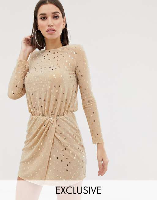 Flounce London - Robe courte à sequins avec épaulettes - Doré | ASOS