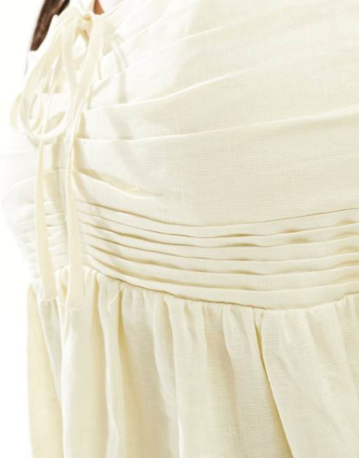 Forever New Curve puff sleeve midi dress in butter bean | ASOS