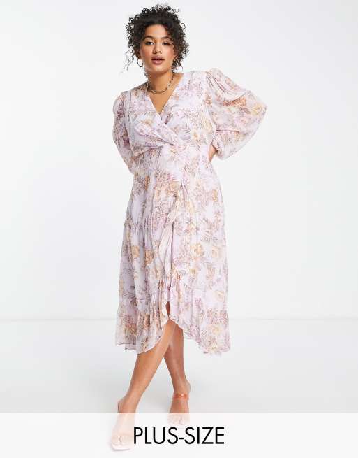 Forever New Curve Robe Longue Asymétrique à Volants Violet Fleuri