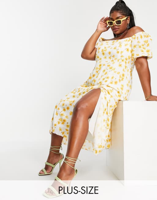 Forever New Curve Robe Mi Longue Fendue à Manches Bouffantes Et