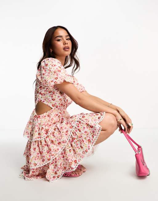 Forever New Minikjole Med Udskæringer Og Småblomstret Rødt Print Asos