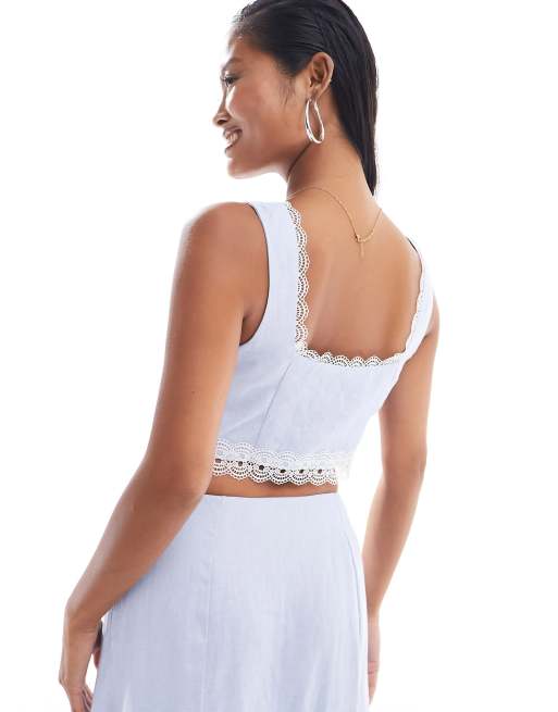 Forever New Petite Top d ensemble style corset en dentelle Bleu pastel