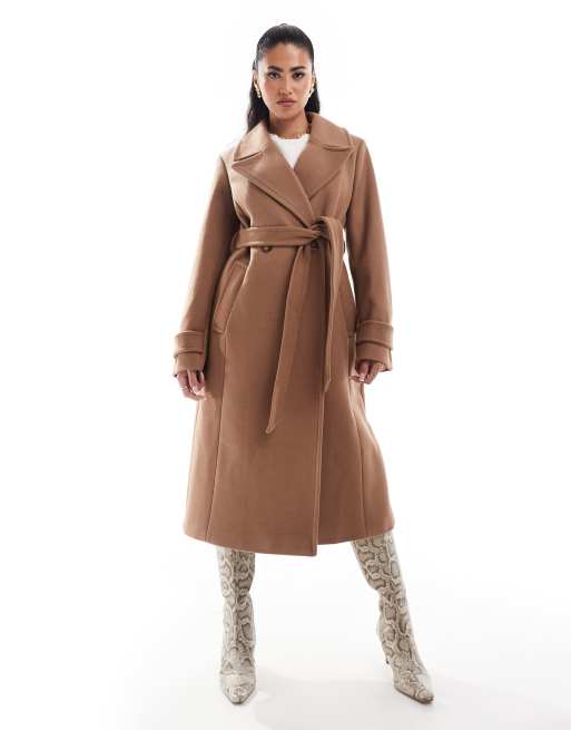 Forever New wool belted coat in soft camel | ASOS