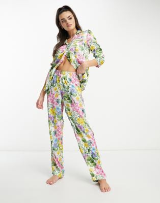 Forever Unique satin pyjama set in floral print | ASOS