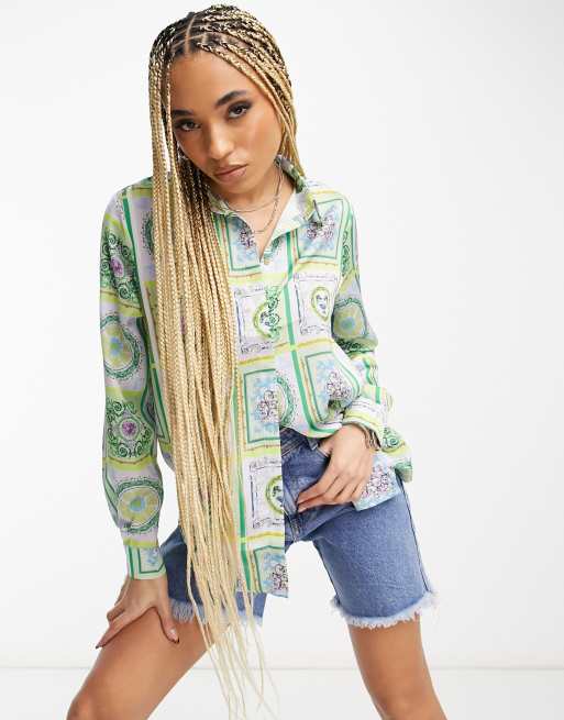 Forever Unique satin shirt in tile print | ASOS