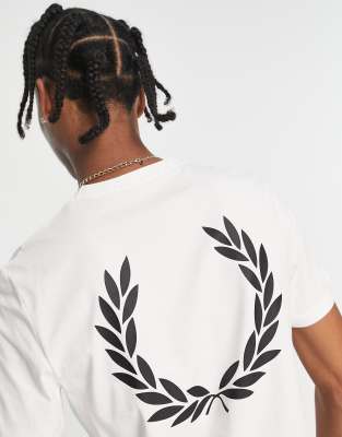 Fred Perry back laurel wreath print t-shirt in white-Black | The Hoxton ...