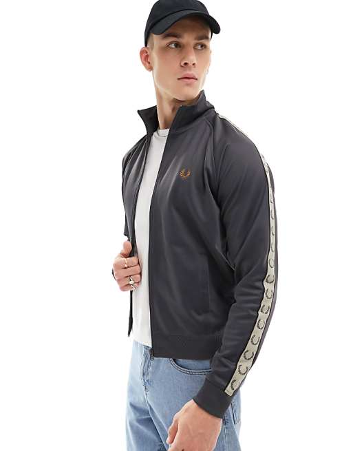 Fred Perry contrast tape track jacket in gray | ASOS Fred Perry contrast tape track jacket in gray | ASOS