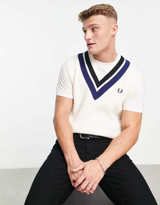 Fred Perry - Débardeur en maille rayée à col en V - Crème | ASOS