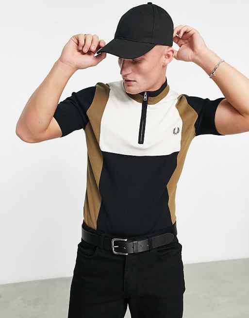 Fred Perry - Gebreid T-shirt met rits en kleurvlakken in zwart | ASOS Fred Perry - Gebreid T-shirt met rits en kleurvlakken in zwart | ASOS