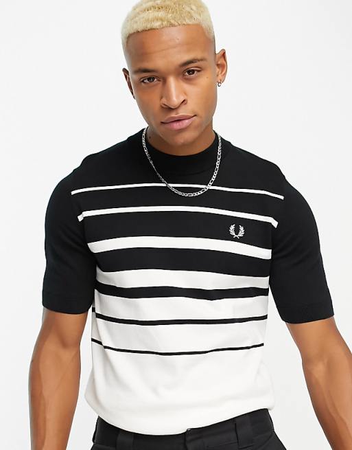 Fred Perry - Gebreid t-shirt met strepen in wit | ASOS Fred Perry - Gebreid t-shirt met strepen in wit | ASOS