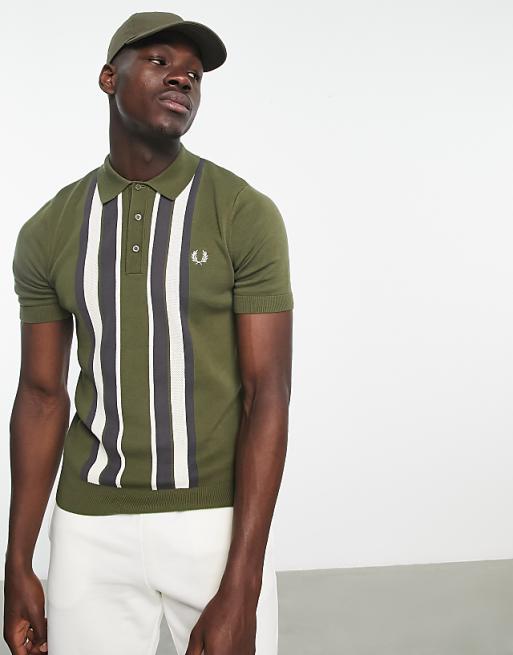 Fred Perry - Gestreept gebreid poloshirt in groen | ASOS Fred Perry - Gestreept gebreid poloshirt in groen | ASOS