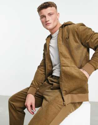 Fred Perry hooded cord track jacket in brown | ASOS