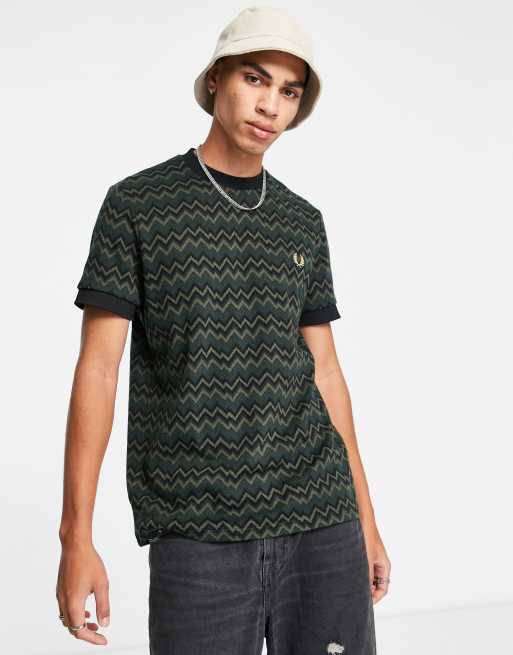 Fred Perry Jacquard Knit Stripe T Shirt In Green Asos