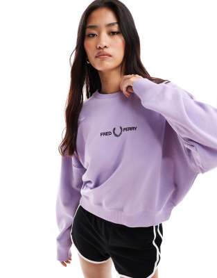 Fred Perry long sleeve sweatshirt in light purple with logo embroidery ...