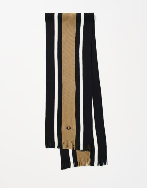 Fred Perry Raschel block stripe scarf in black | ASOS