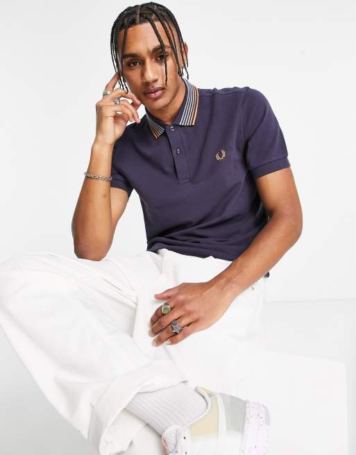 Fred Perry stripe collar polo shirt in purple | ASOS