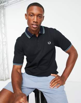 Fred Perry striped collar polo shirt in black | ASOS
