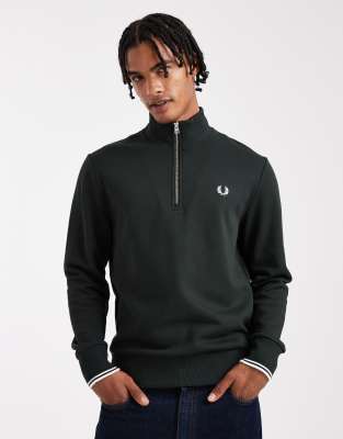Fred Perry - Sweat à col zippé - Vert foncé | ASOS