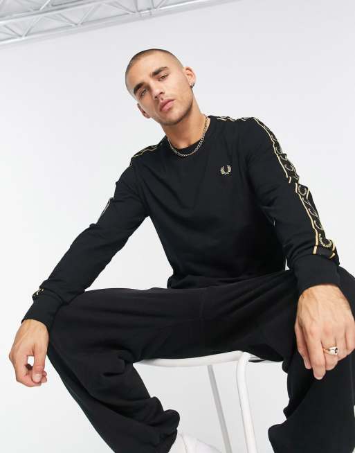 Fred Perry taped long sleeve top in black | ASOS