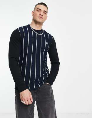 Fred Perry - Top manches longues en piqué à rayures - Bleu marine | ASOS