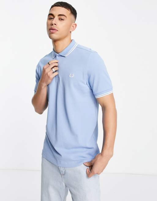 Fred Perry twin tipped logo polo in light blue | ASOS