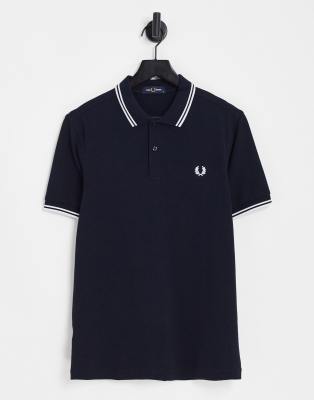 Fred Perry twin tipped logo polo in navy | ASOS