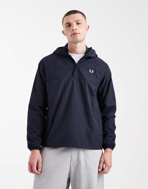 Fred Perry - Veste de sport à capuche avec col zippé et logo - Bleu ...