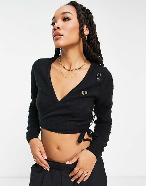 Fred Perry X Amy Winehouse wrap sweater in black | ASOS Fred Perry X Amy Winehouse wrap sweater in black | ASOS