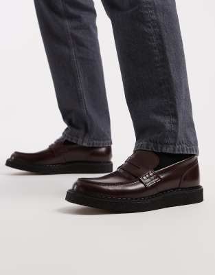 Fred Perry X George Cox leather penny loafer in burgundy | ASOS