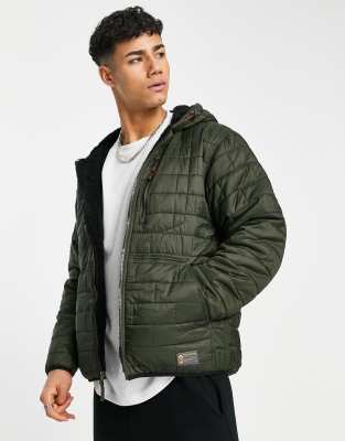 Free Country Brick Puffer Jacket Sherpa Lining In Dark Olive-green ...
