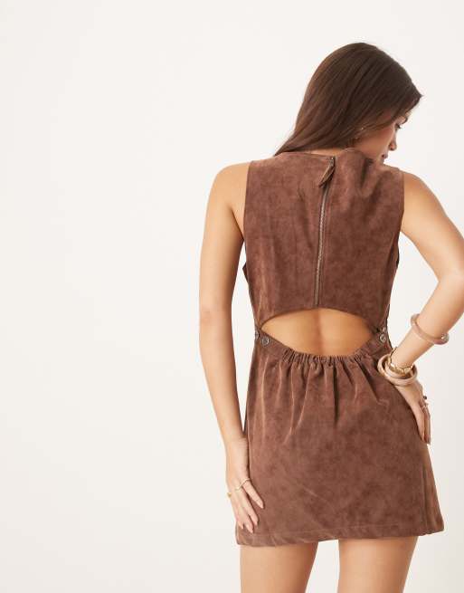 Free People Atlas faux suede mini shift dress in coffee | ASOS
