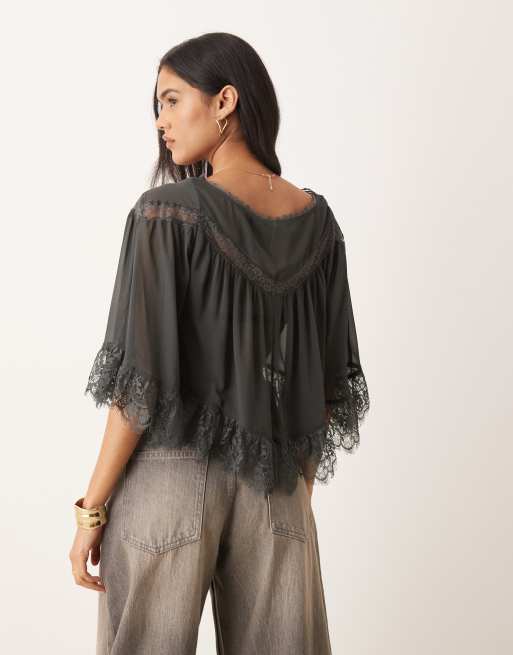 Free People Bali lace blouse in black | ASOS