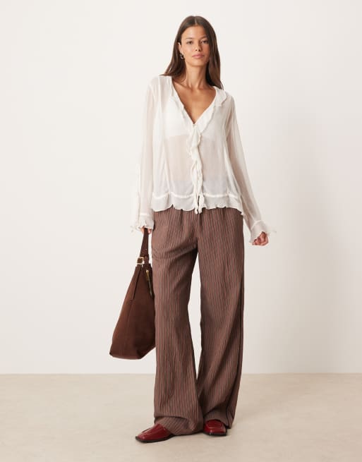 Free People Bali Tulula chiffon ruffle boho blouse in ivory | ASOS