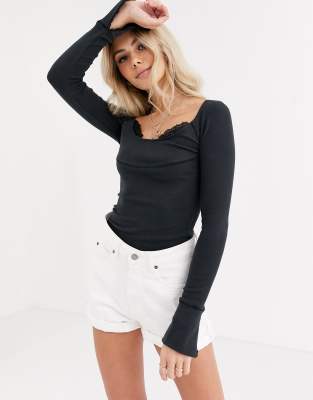 Free People Bit Of Lace Layering Top-black | ModeSens