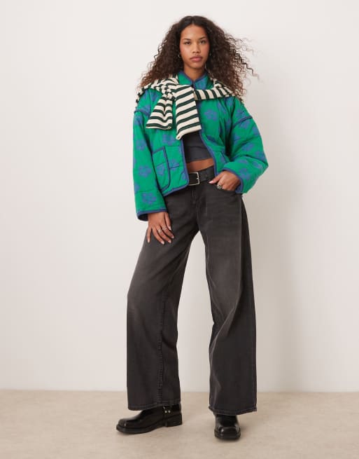 Free People Chloe floral print padded jacket in grass combo | ASOS