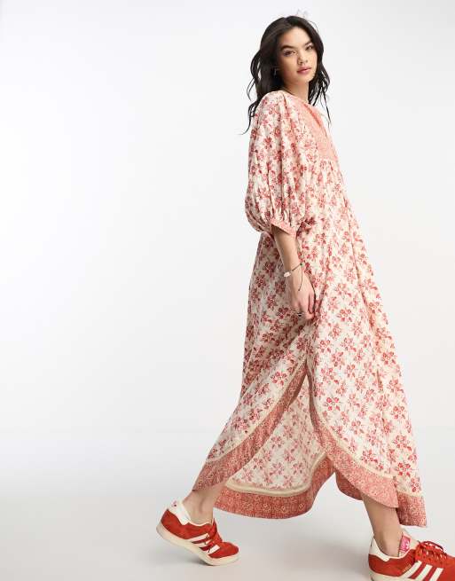 Free People collar detail printed maxi smock dress in multi | ASOS