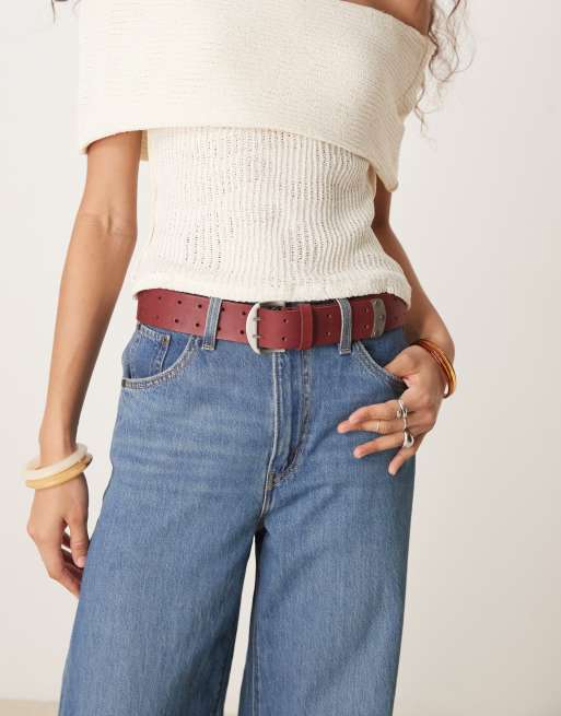 Free People Double Cross leather belt in red | ASOS