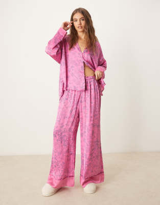 Free People dreamy days printed silk pajama set in pink | ASOS