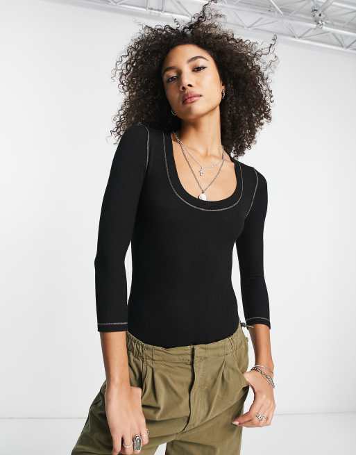 Free People Hi Hon jersey bodysuit in black | ASOS