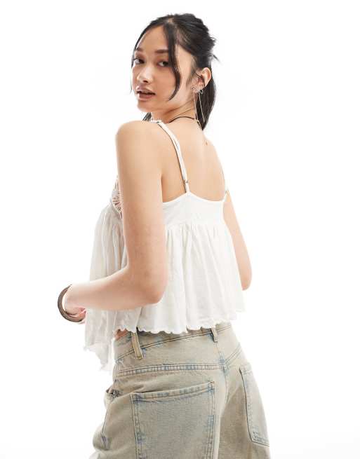 Free People Kayla broderie edge cami in ivory | ASOS