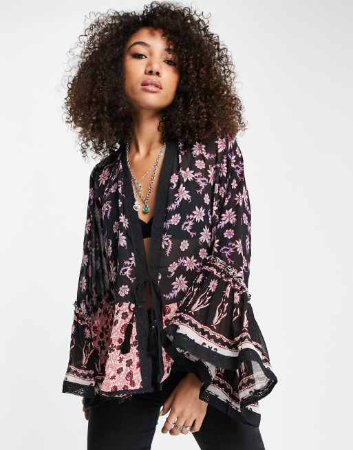 Free People - Lola - Kimono imprimé - Noir | ASOS