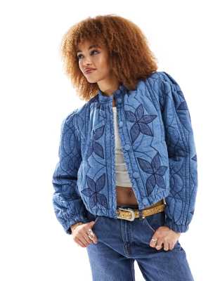 Free People quilted patch insert denim jacket in blue | ASOS