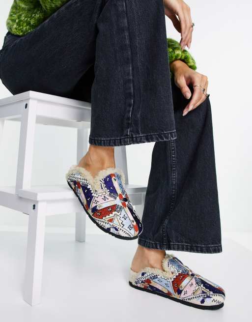 Free People textile damon cozy mules in print | ASOS