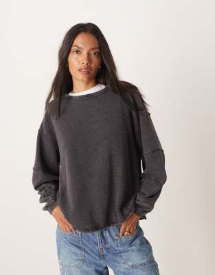 Free People total eclipse long sleeve sweater in washed black | ASOS